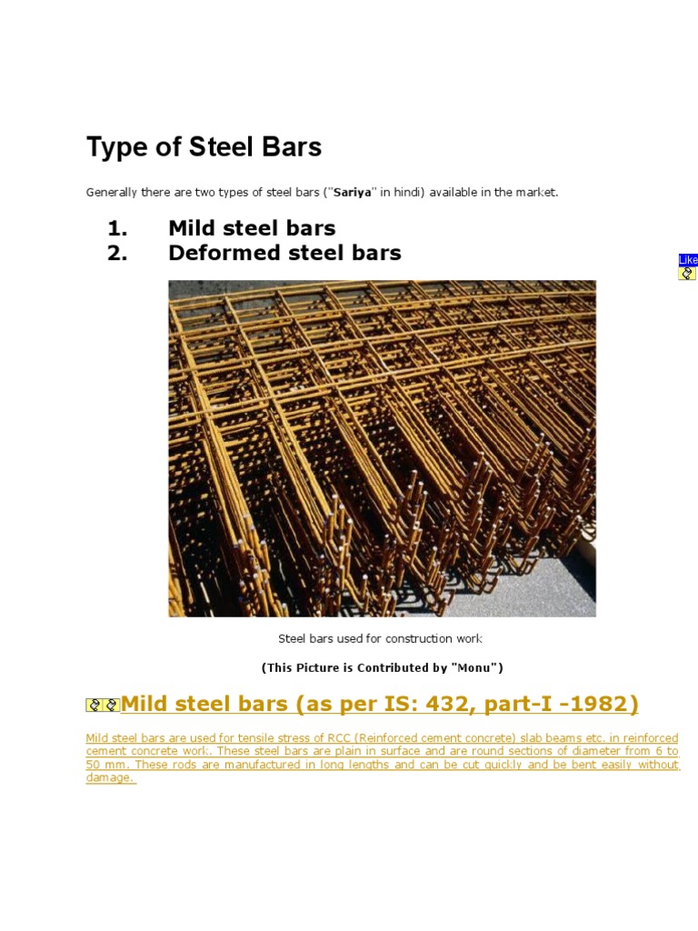 Types of Steel Bars | PDF | Reinforced Concrete | Deformation (Engineering)