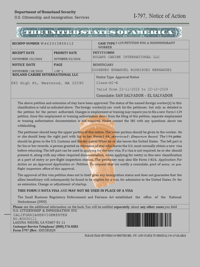 formulario-797 | PDF | Travel Visa | Immigration