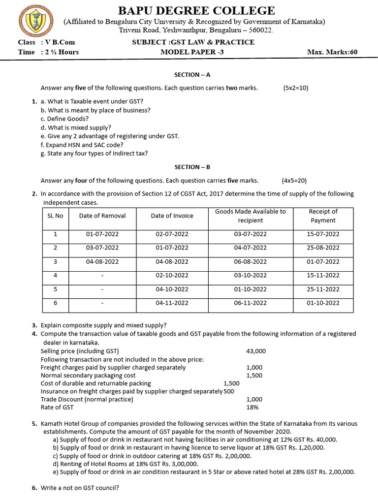 GST Model Paper 3 | PDF | Payments | Taxes