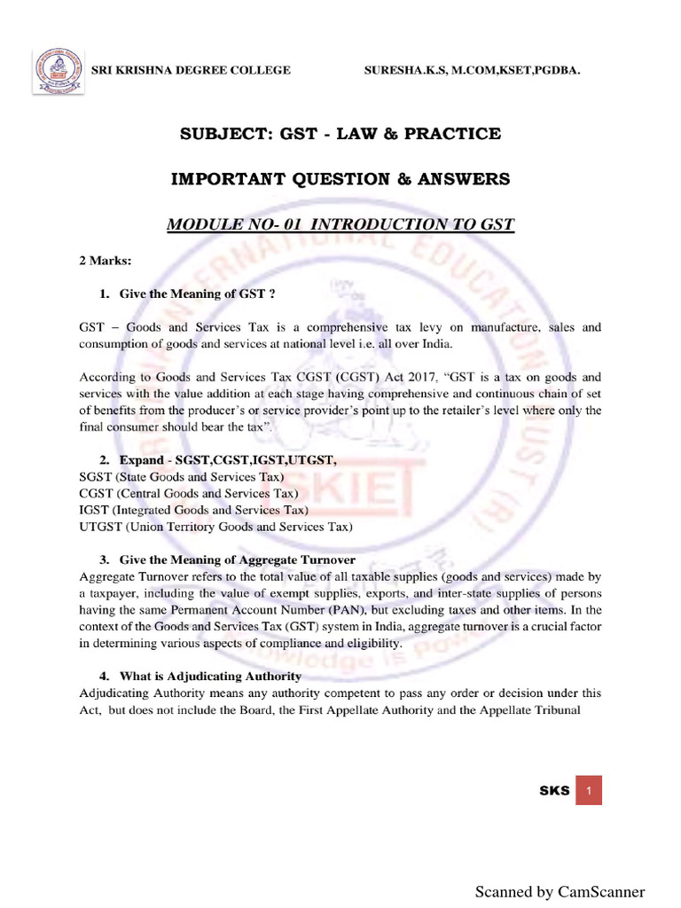 GST Important Questions and Answers | PDF