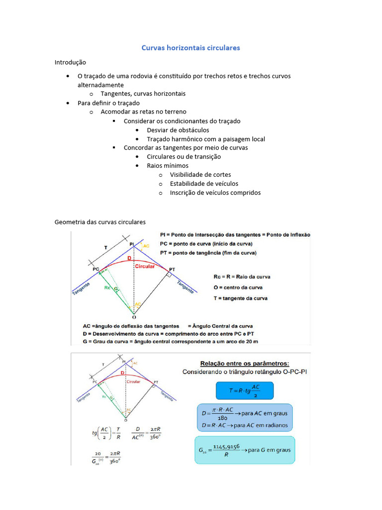 Geometria de Curvas Horizontais Circulares | PDF | Curva | Arco e flecha