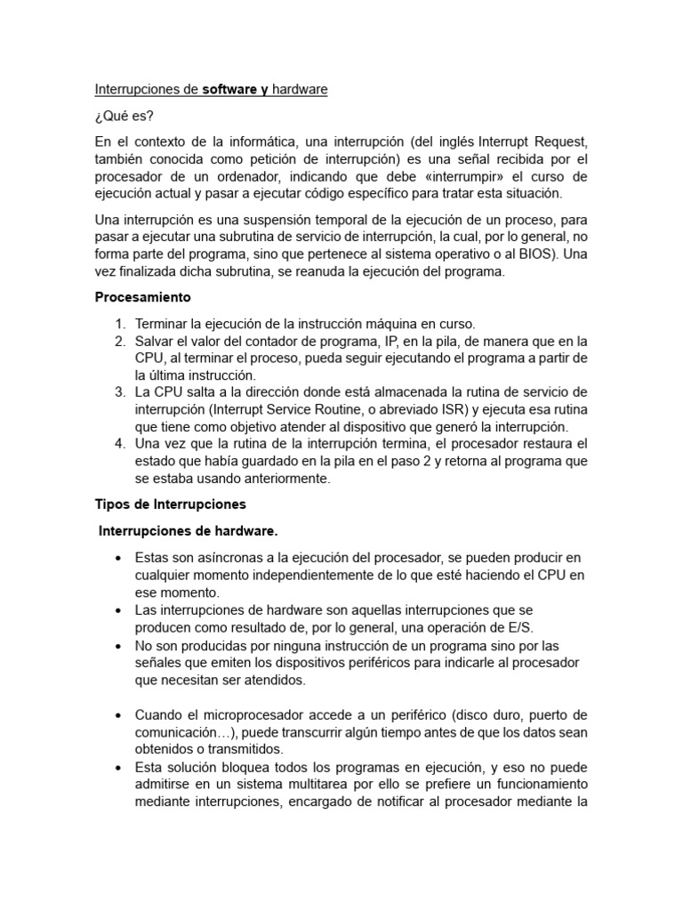Interrupciones de Software y Hardware | PDF | Programa de computadora | Programación