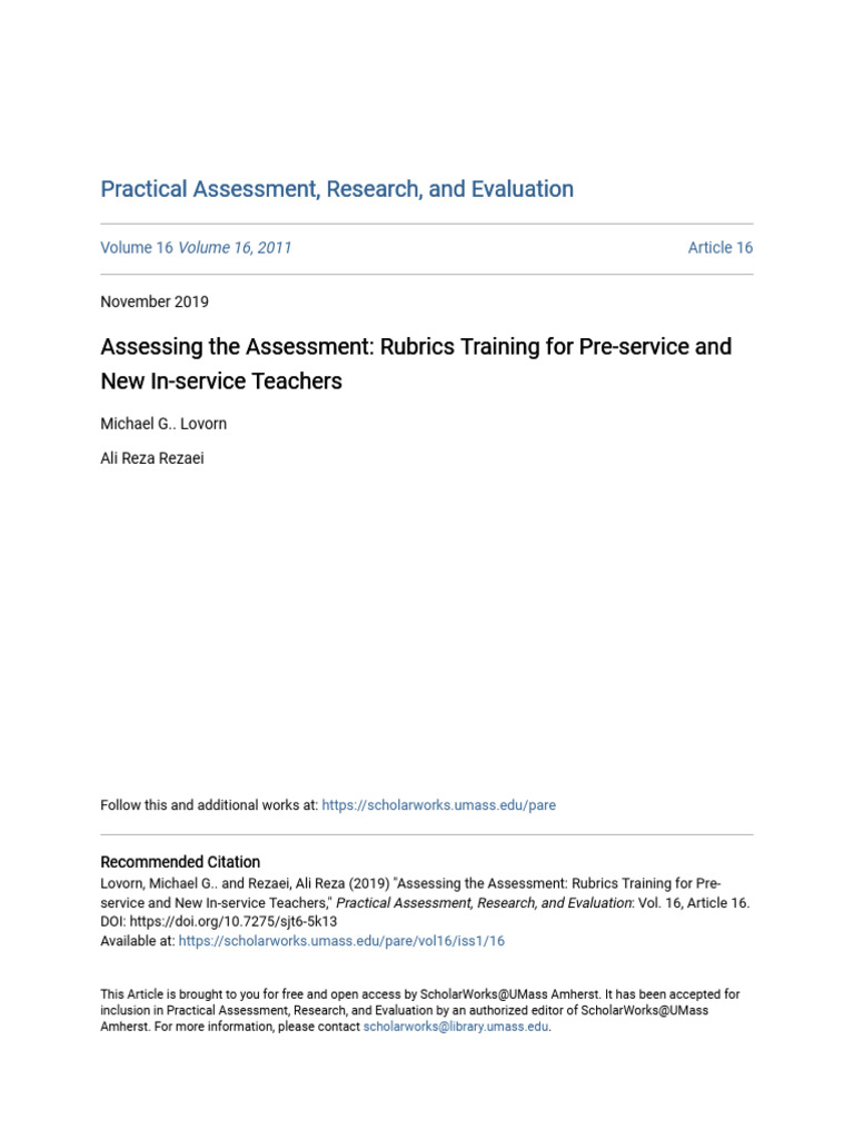 Assessing The Assessment Rubrics Training For Pre Service And Ne Pdf