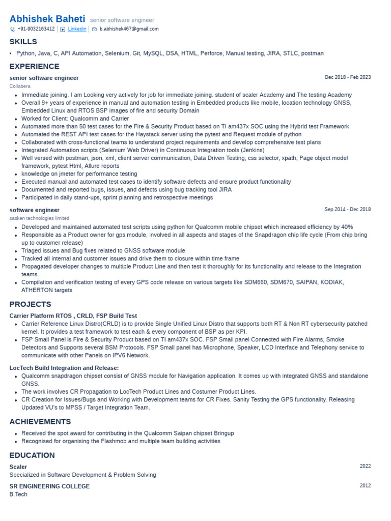 AbhishekBaheti Resume Automation | PDF | System On A Chip | Selenium ...