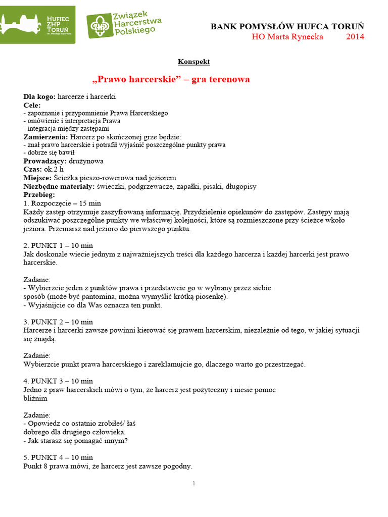 Gra Teren.-Prawo harcerskie-HO Marta Rynecka | PDF