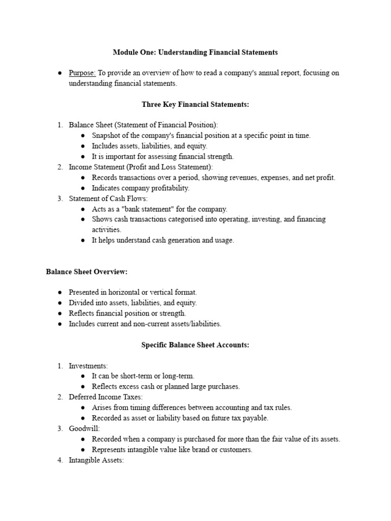 Understanding Financial Statements (Class Video Notes) | PDF | Balance ...