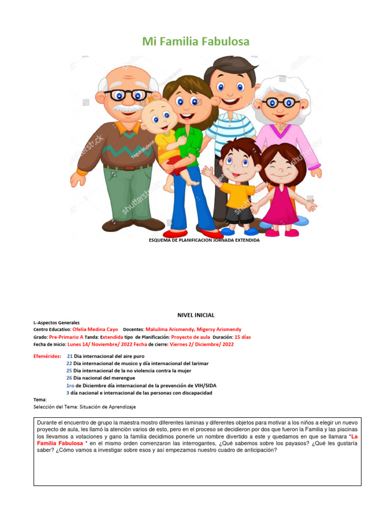 Proyecto "Mi Familia Fabulosa" | PDF | Enseñando | Maestros