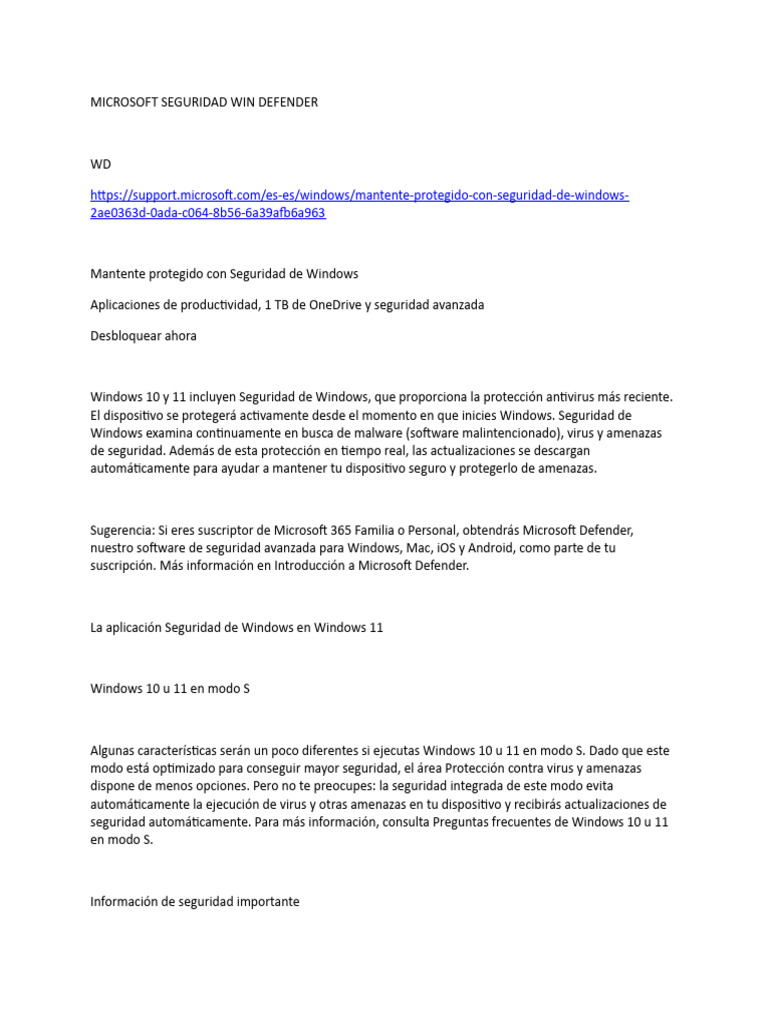 Microsoft Seguridad Win Defender | Descargar gratis PDF | Seguridad de ...
