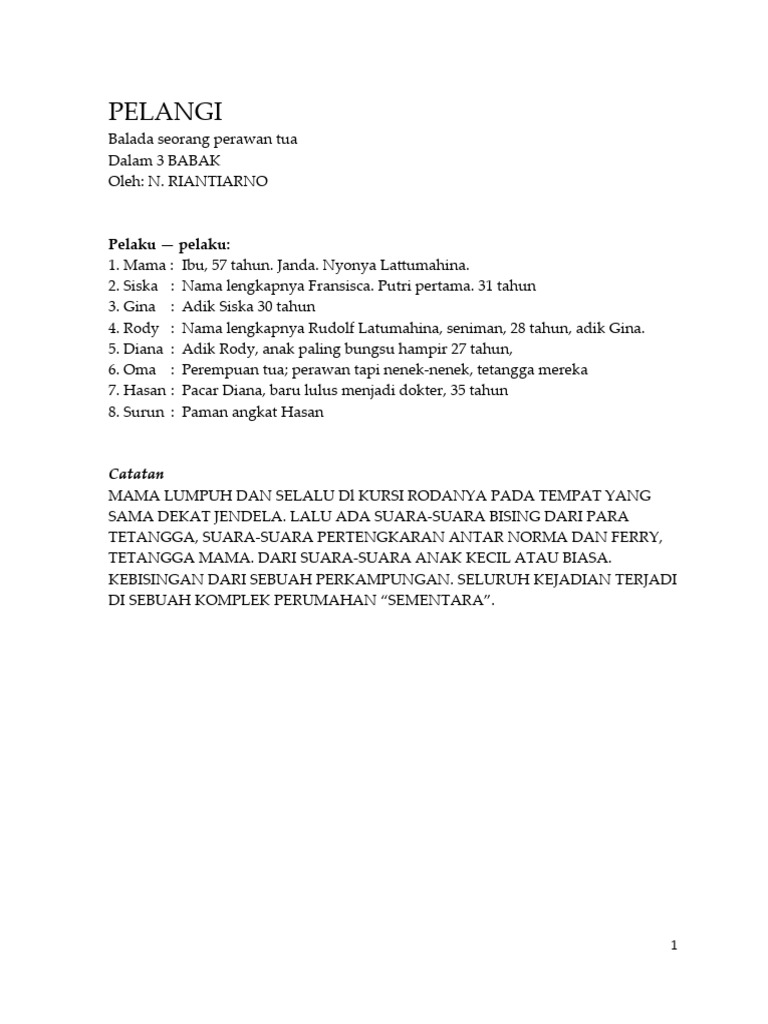 Naskah PELANGI Karya Nano Riantiarno | PDF