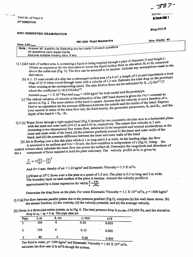Fluid Mechanics Paper 18 | PDF | Fluid Dynamics | Pressure
