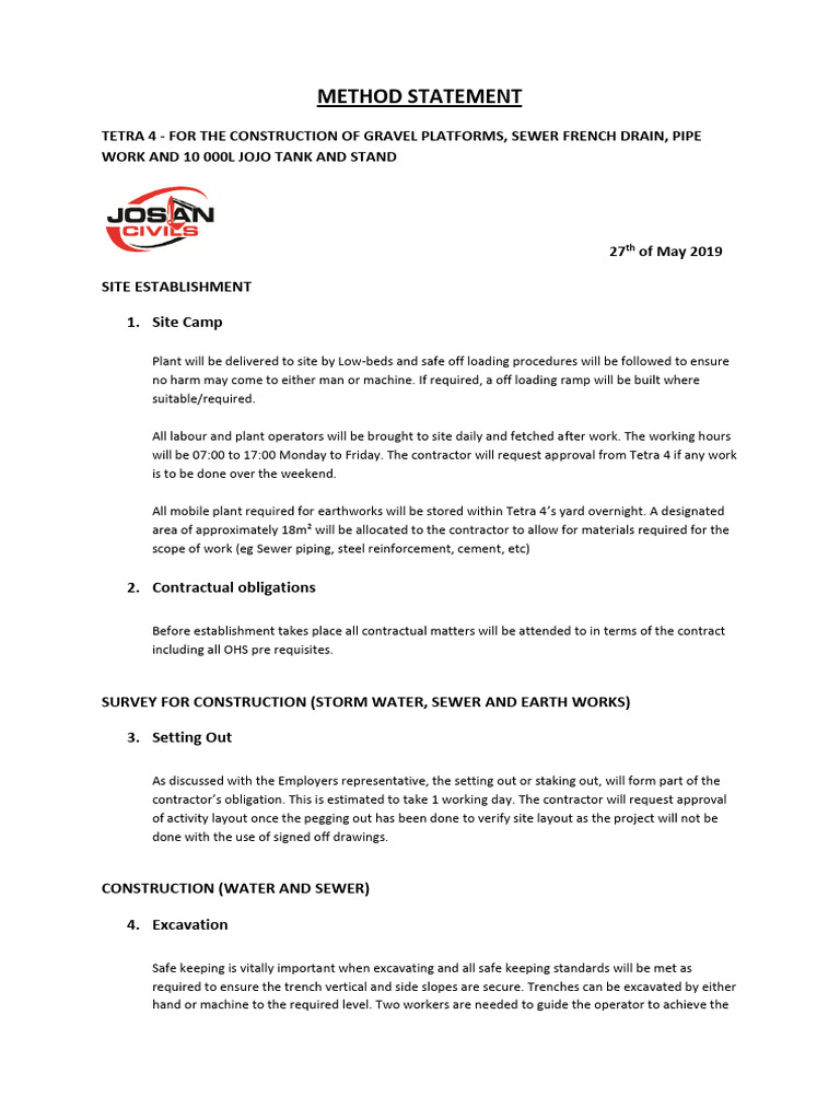 Project Method Statement Pdf Pipe Fluid Conveyance Sanitary Sewer