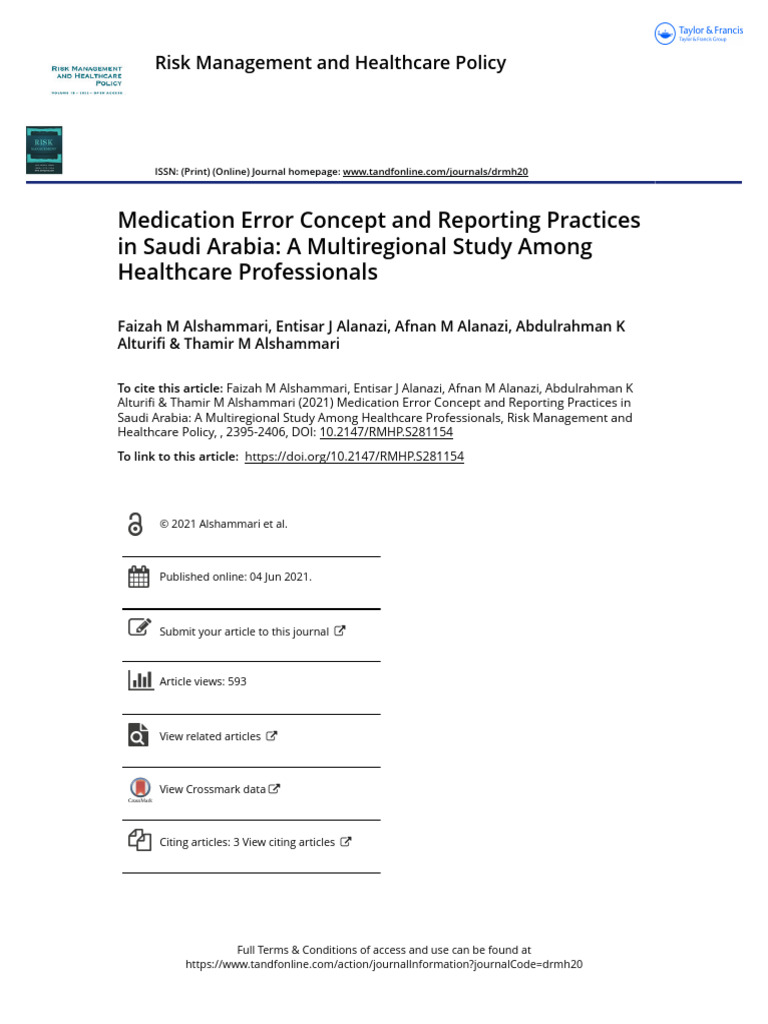 Saudi Medication Error Reporting Study | PDF | Medical Error | Health Care