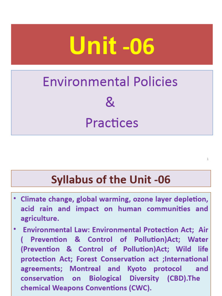 Unit - 06 ENV Policies | PDF | Climate Change | Greenhouse Gas