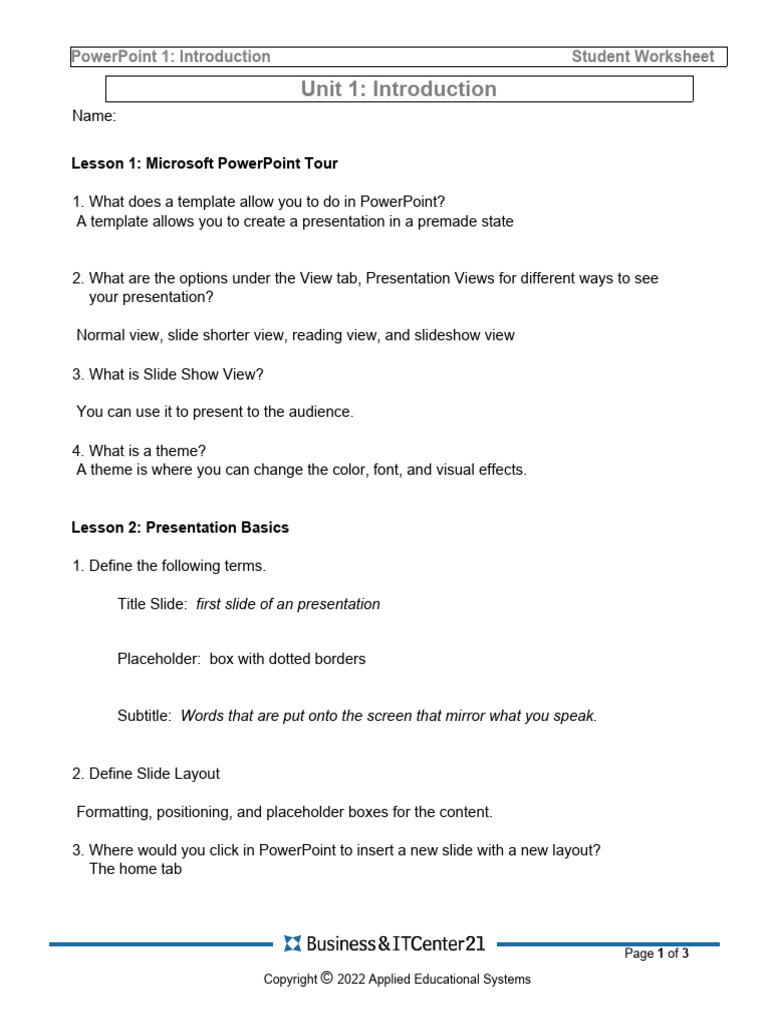 PPT Intro Unit 1 Study Guide (1) | PDF | Microsoft Power Point | Page Layout