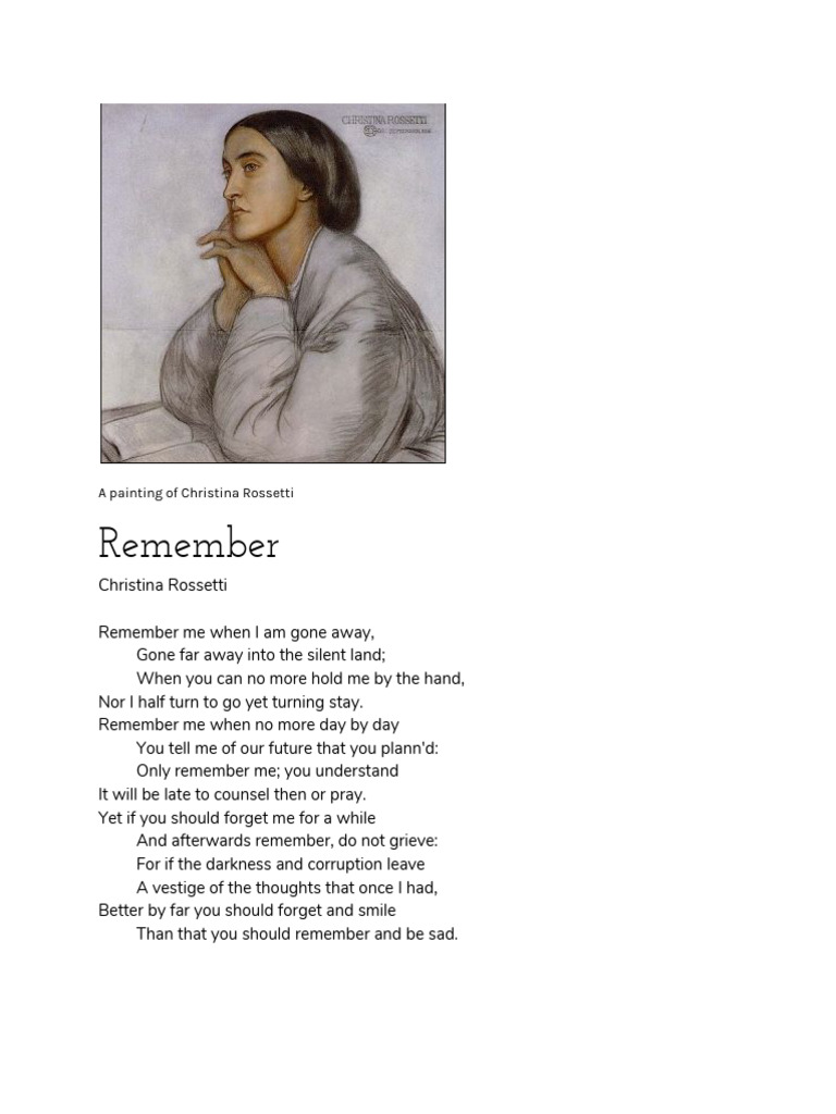 Remember - Christina Rossetti - Analysis by Scrbbly | PDF | Poetry ...