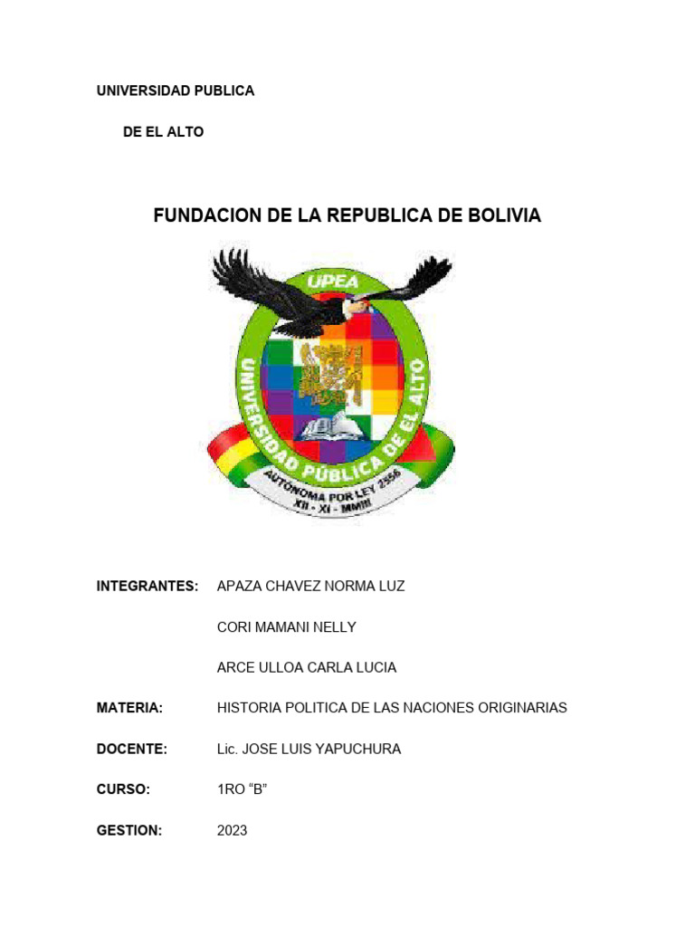 Fundacion de La Republica de Bolivia | PDF | Bolivia | Ciencias Políticas