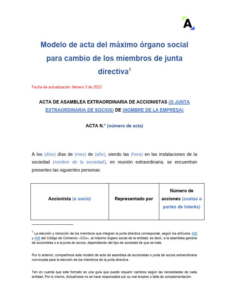 VA23 Acta Cambio Junta Directiva | PDF | Junta Directiva | Quórum