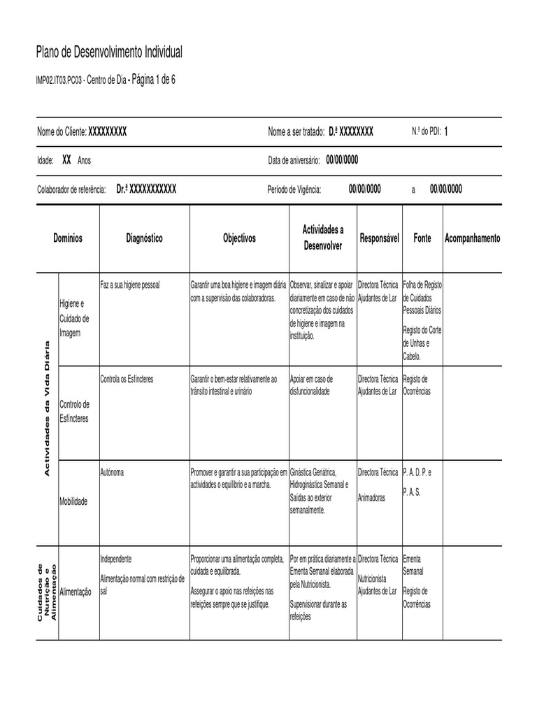 PDI - Centro de Dia Exemplo | Download grátis PDF | Enfermagem | Psicologia