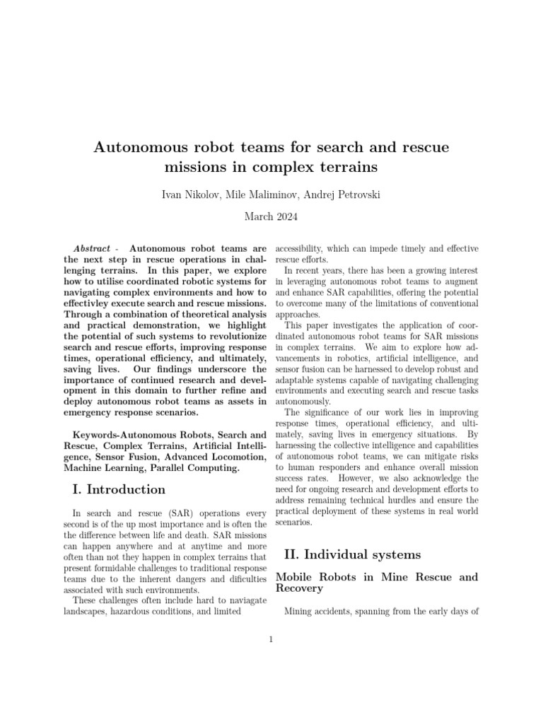 Autonomous Robot Teams For Search and Rescue Missions in Complex Terrains | PDF | Unmanned ...