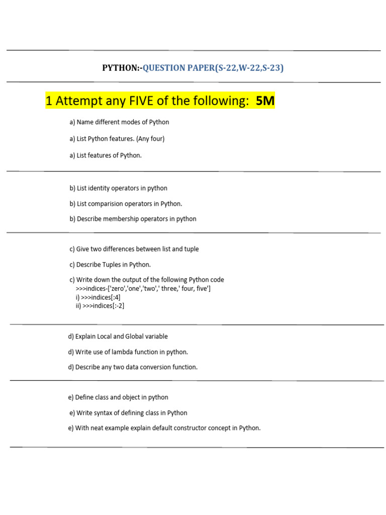 Question Paper1 Pdf Python Programming Language Parameter Computer Programming