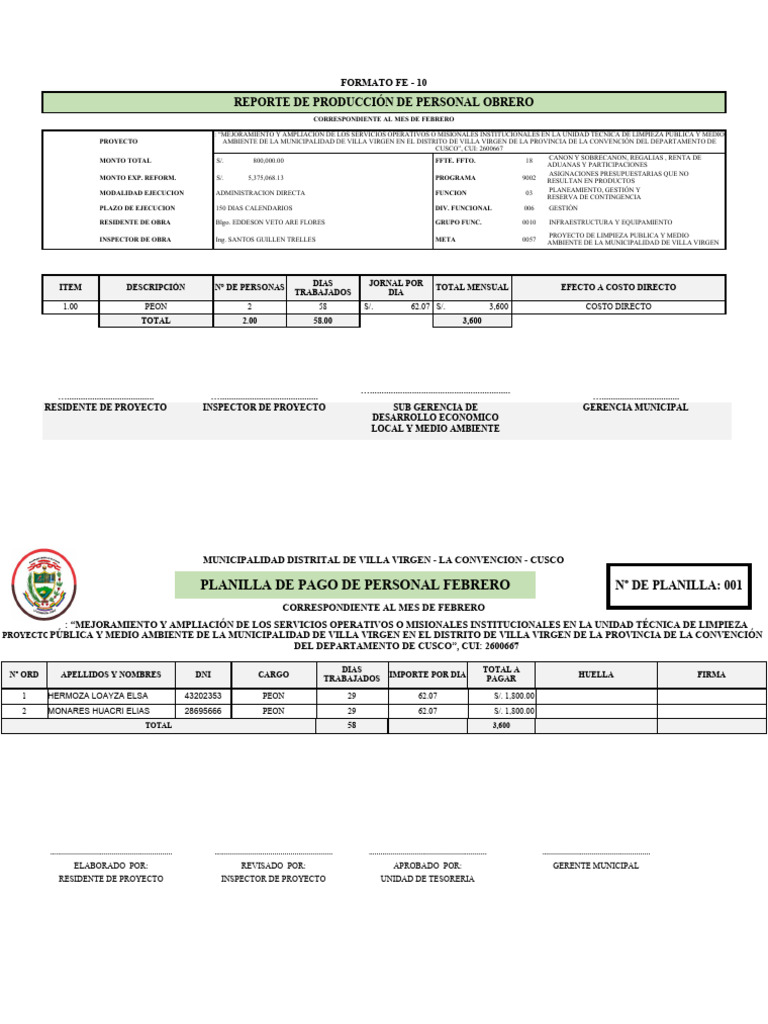 Reporte de Producción Personal Febrero | PDF
