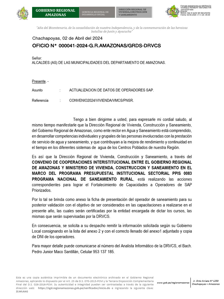 Oficio 000041 2024 GRDS DRVCS | PDF
