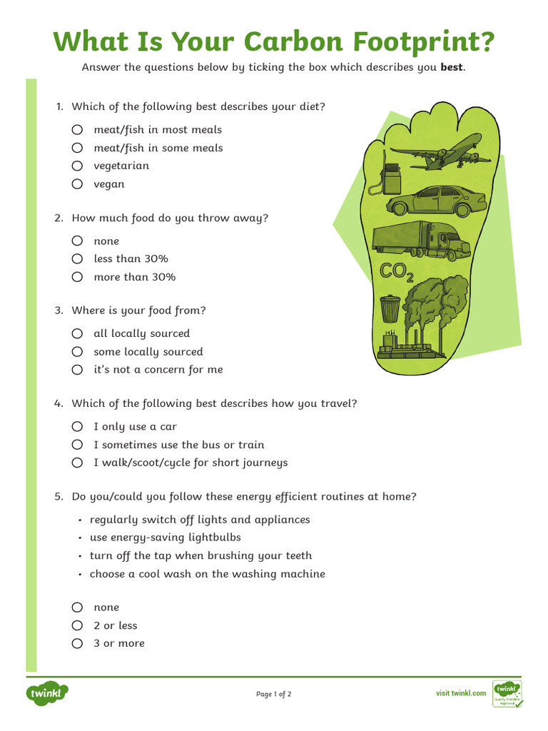 Earth Day What Is Your Carbon Footprint Activity Sheet - Ver - 3 ...