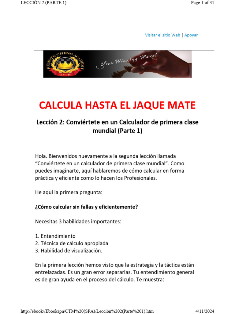 Calcula Hasta El Jaque Mate | PDF | Ajedrez | Estrategia de ajedrez