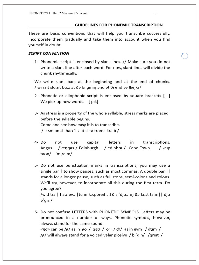 Guidelines for Phonemic Transcription | PDF | Consonant | Phoneme