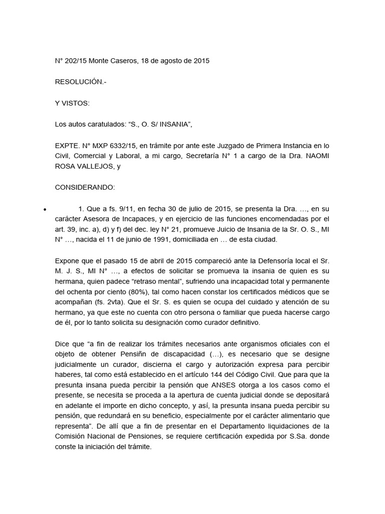 Juicio de Insania y Curatela Definitiva | PDF | Guardián legal ...
