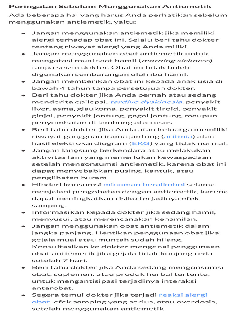 Antiemetik - Manfaat, Dosis, Dan Efek Samping - Alodokter | PDF