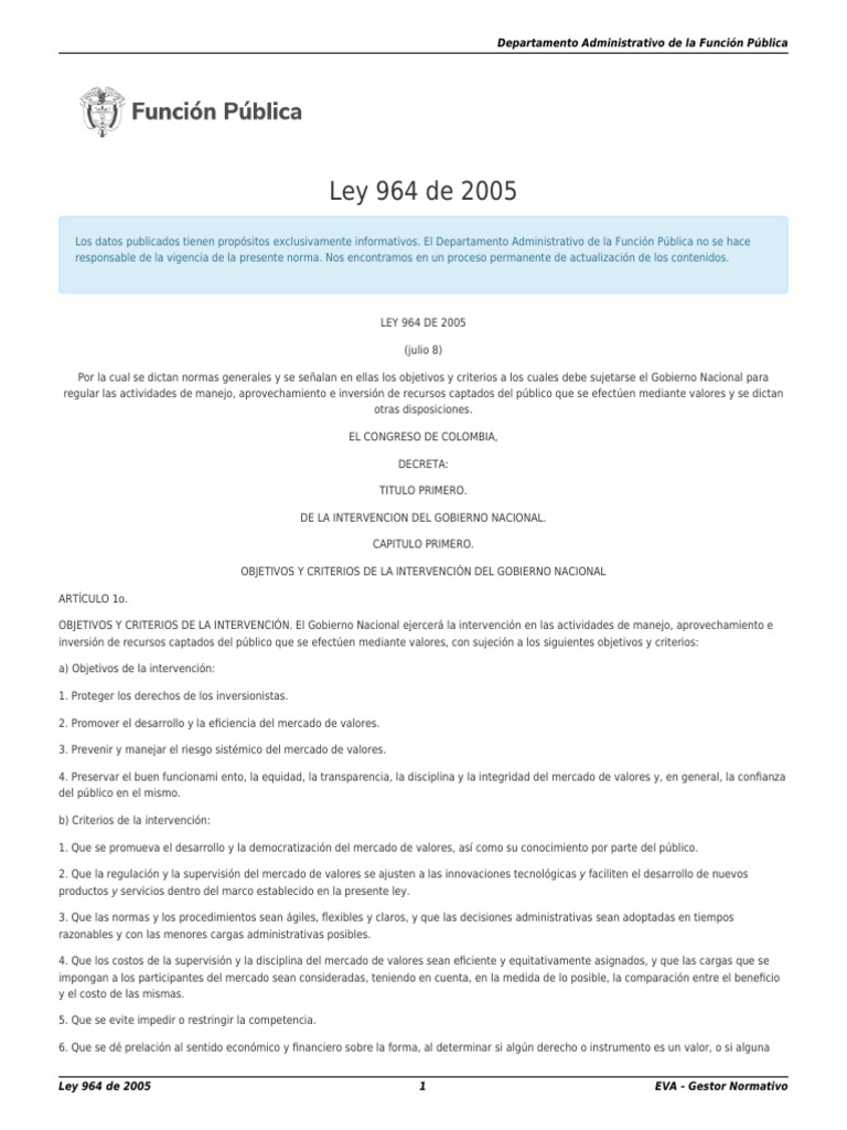 Ley_964_de_2005 - Resumen Principio de Finalidad _ Art 10 - 11 - 71 ...