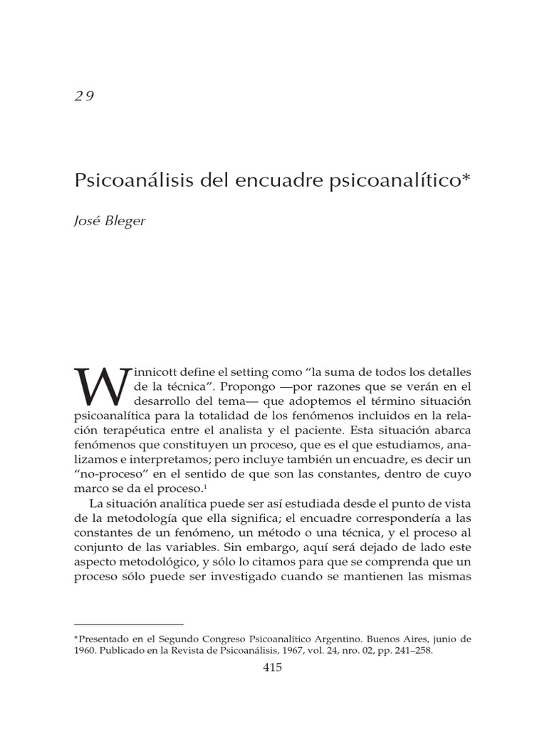 Encuadre Psicoanlitico Paper 2020 | PDF | Psicoanálisis | Comportamiento