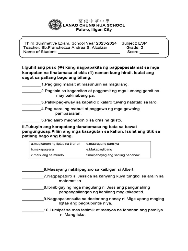 Esp 2 3RD Quarter Exam Final PDF