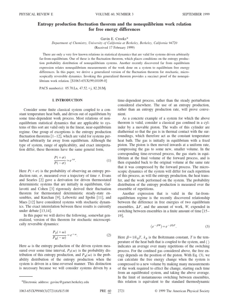 Crooks NonEquilibrium Entropy Production | PDF | Non Equilibrium ...
