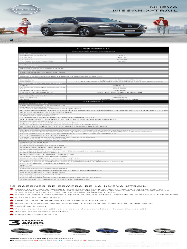 Nueva Nissan X-Trail Exclusive - Ficha Técnica - 01-09-2023 | PDF | Diodo emisor de luz | Coche