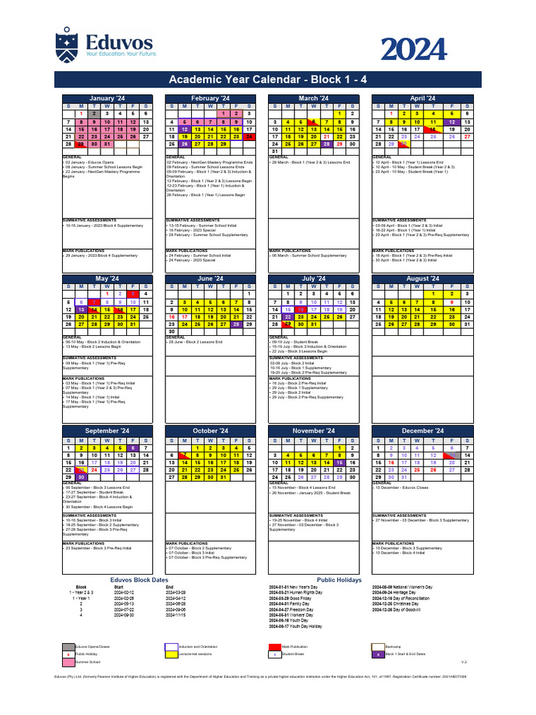 Eduvos 2024 Academic Calendar Overview | PDF | Public Holiday ...
