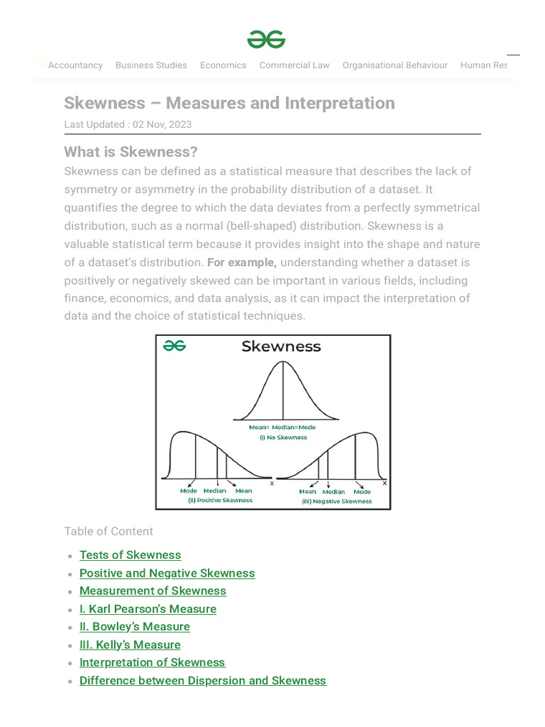Skewness - Measures and Interpretation - GeeksforGeeks | PDF | Skewness ... Skewness - Measures and Interpretation - GeeksforGeeks | PDF | Skewness ...