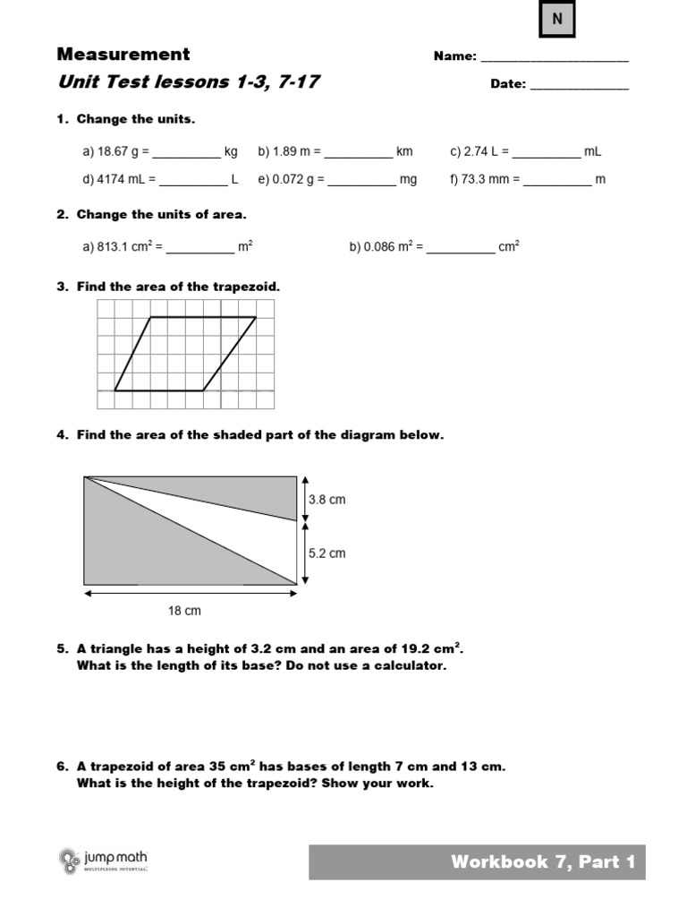 Book 7-1 ME Test 1-3 7-17 Ontario | PDF | Area | Metrology