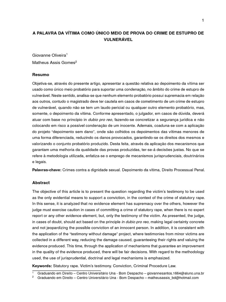 TCC Final Corrigido | PDF | Prova (jurídico) | Crimes