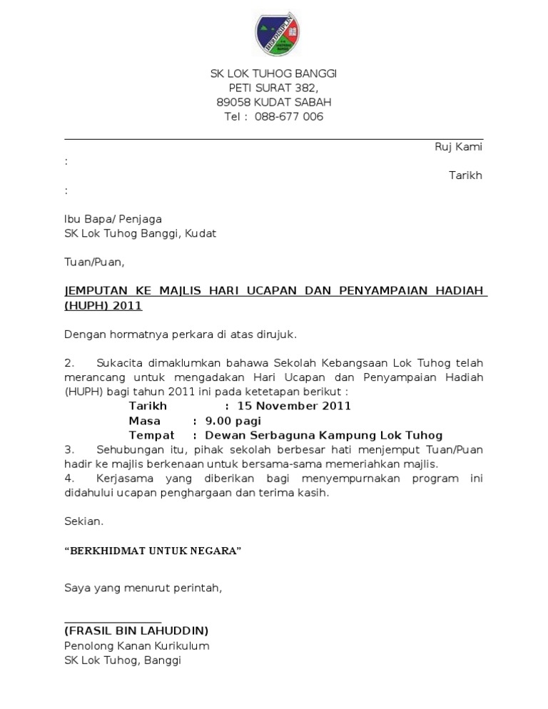 Surat Jemputan Ibubapa | PDF