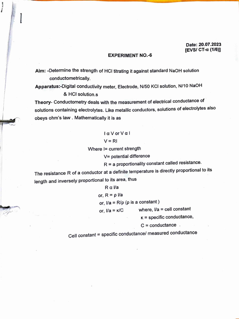 Conductivity Evs Lab Manual | PDF
