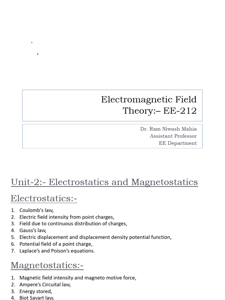Unit-2 EMFT EE-212 | PDF | Electrostatics | Electric Field