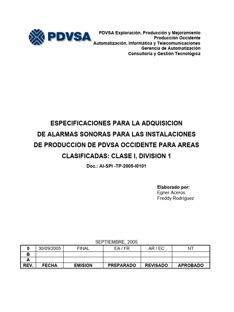AI-SPI - TP-2005-I0101 Esp. Téc. Alarma Sonoras Areas Clasificadas CID1 ...