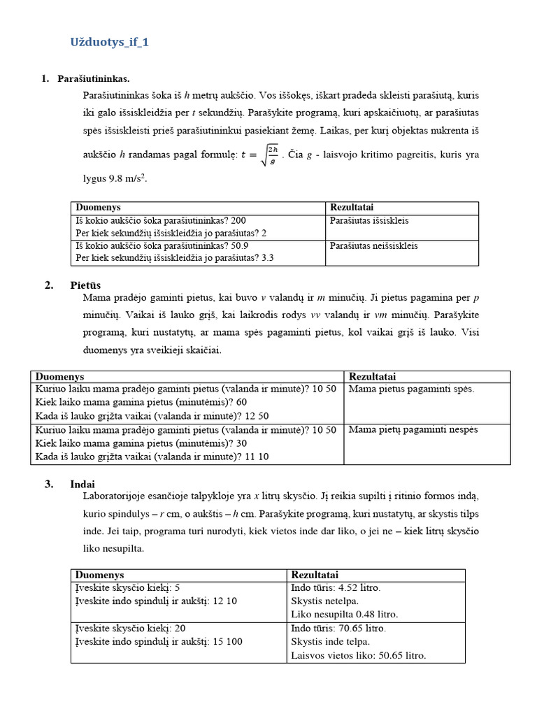 Uzduotys If 1 | PDF