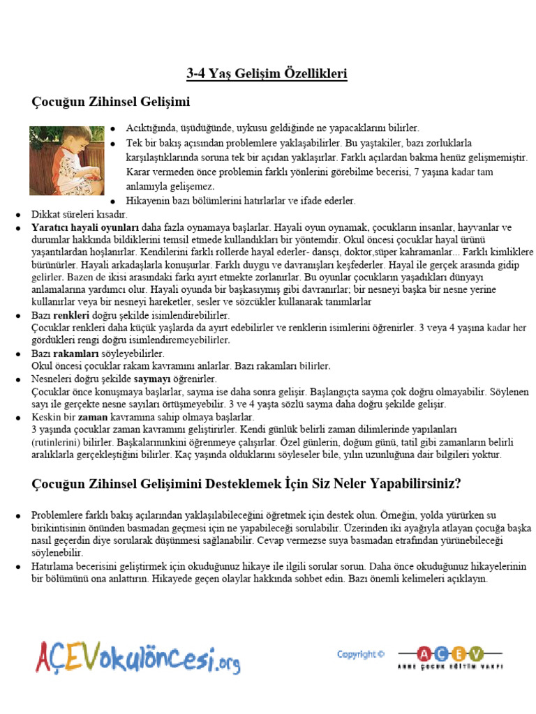 3 4 Yas Gelisim Ozellikleri | PDF