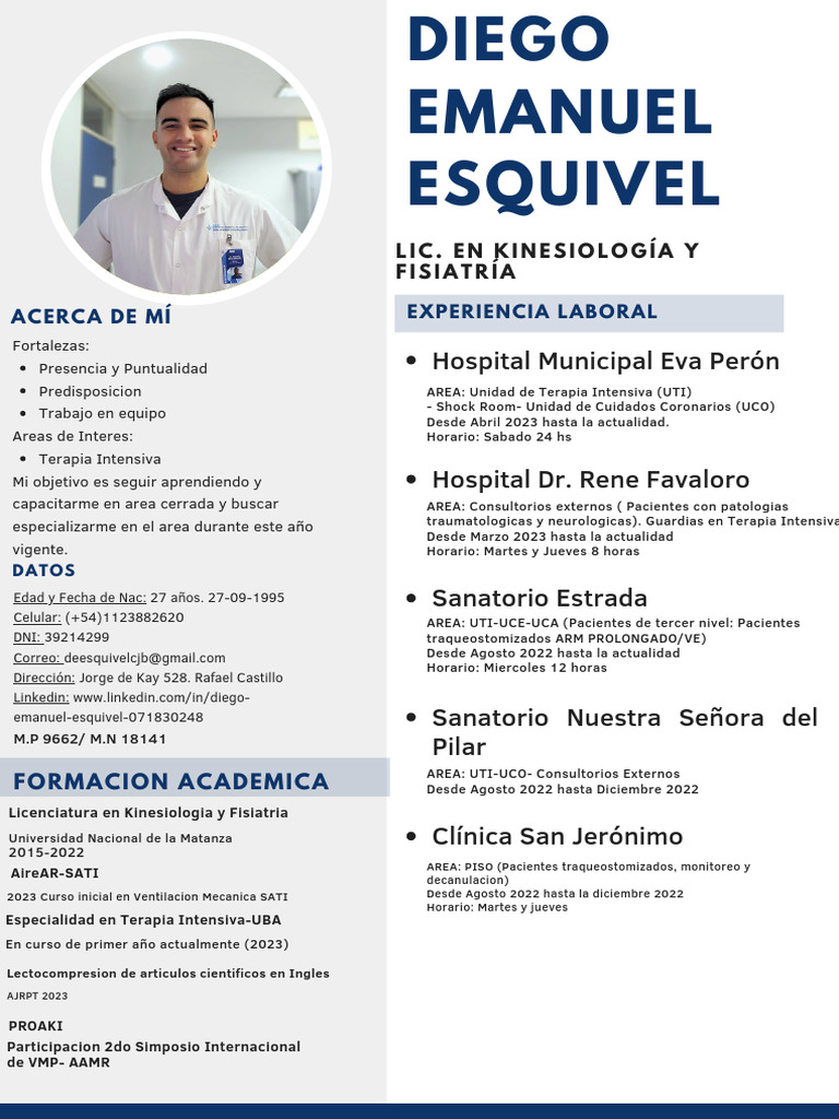 CV Diego Emanuel Esquivel 2024 | PDF | Medicina de rehabilitación ...