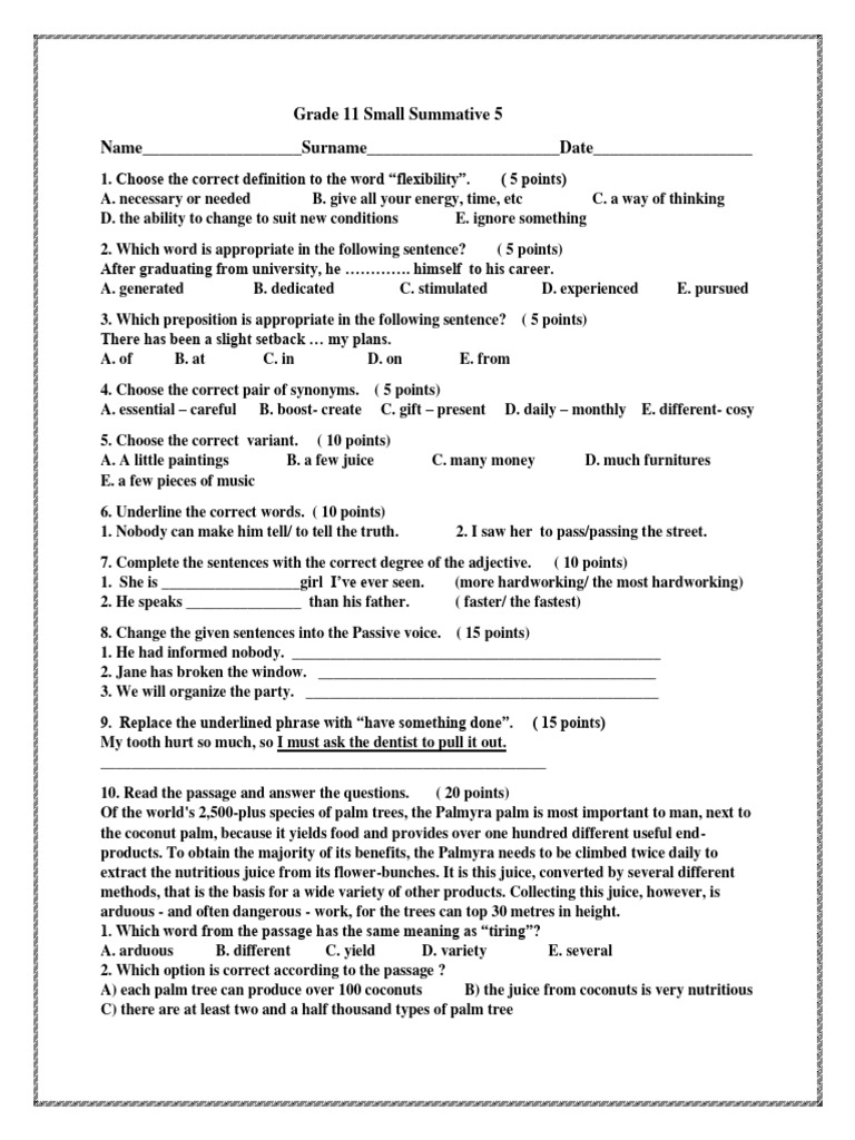 Grade 11 Small Summative 5 | PDF | Grammar | Language Mechanics
