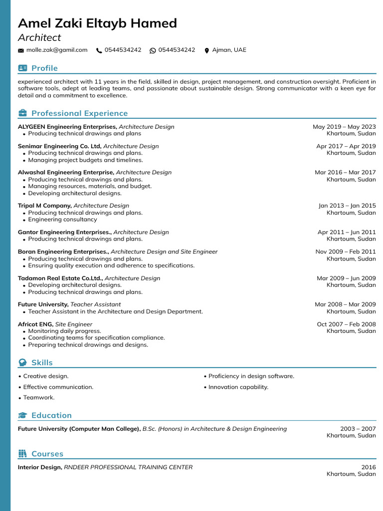 Amel Zaki Eltayb Hamed - Architect CV | PDF | Architect | Engineering