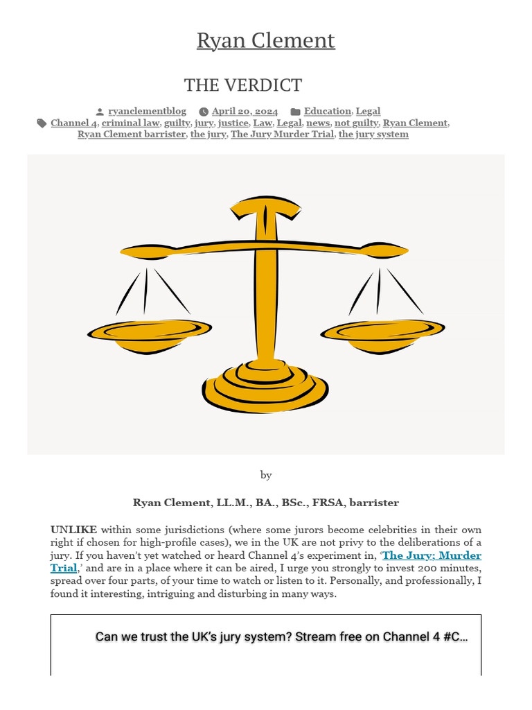 The Verdict - Ryan Clement | PDF | Jury Trial | Evidence